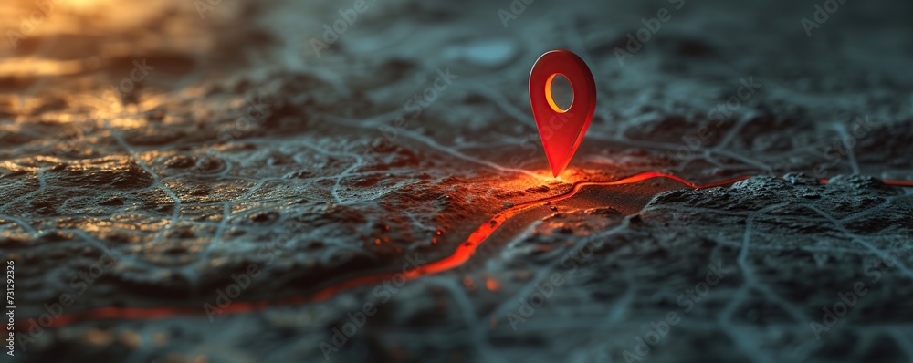 Bright red location markers stand out on the digital map, marking your ...