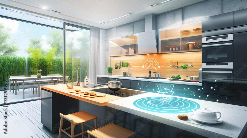 Streamlined kitchen with sleek, modern appliances beautifully connected ...