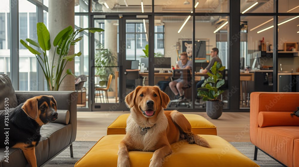 A modern and welcoming pet-friendly workplace with dedicated play areas ...
