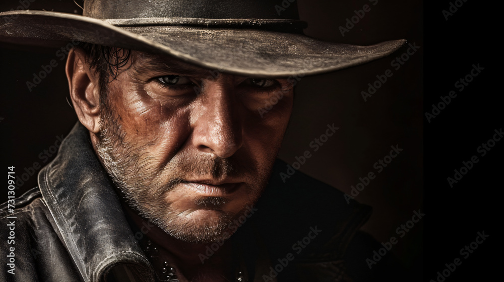 A stoic cowboy, in his prime, exudes an unbreakable aura of strength ...