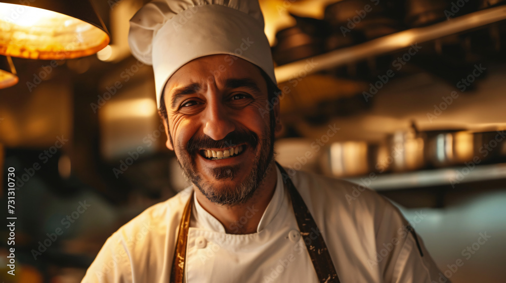 Foto de A seasoned chef in his late 30s, beaming with pride and ...