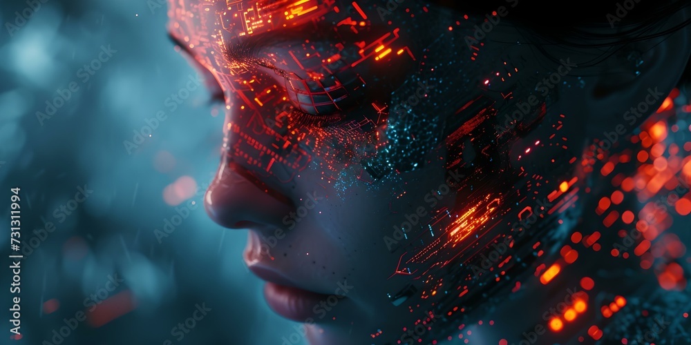 Futuristic digital human face, concept of AI and technology. cybernetic ...