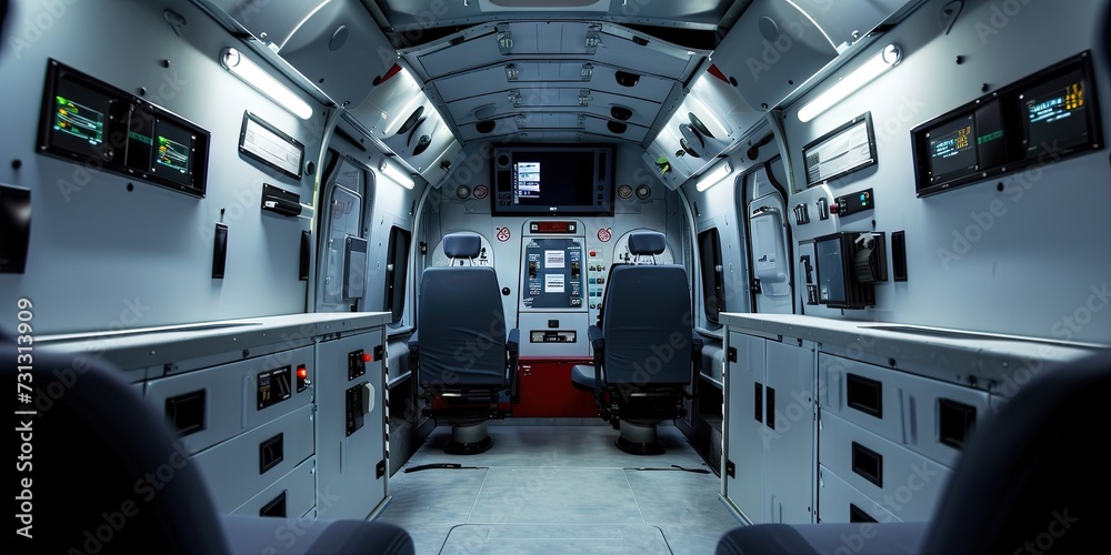 Interior of a high-tech van for FBI surveillance, police, and news van ...