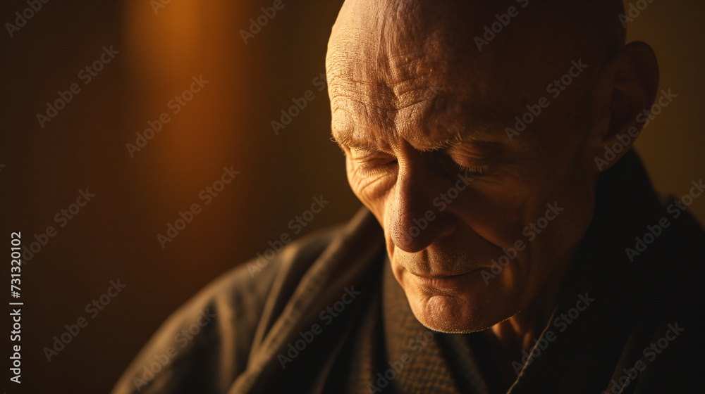 A wise, contemplative philosopher in his 60s, exuding intellectual ...