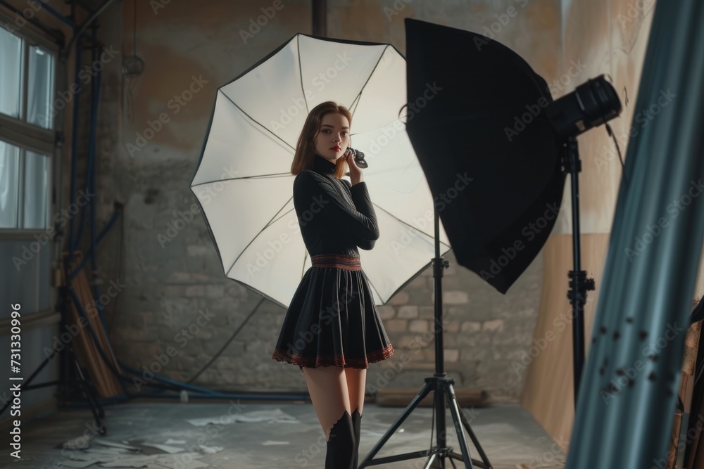 studio full length shooting of a model with octoboxes in a shot Stock ...