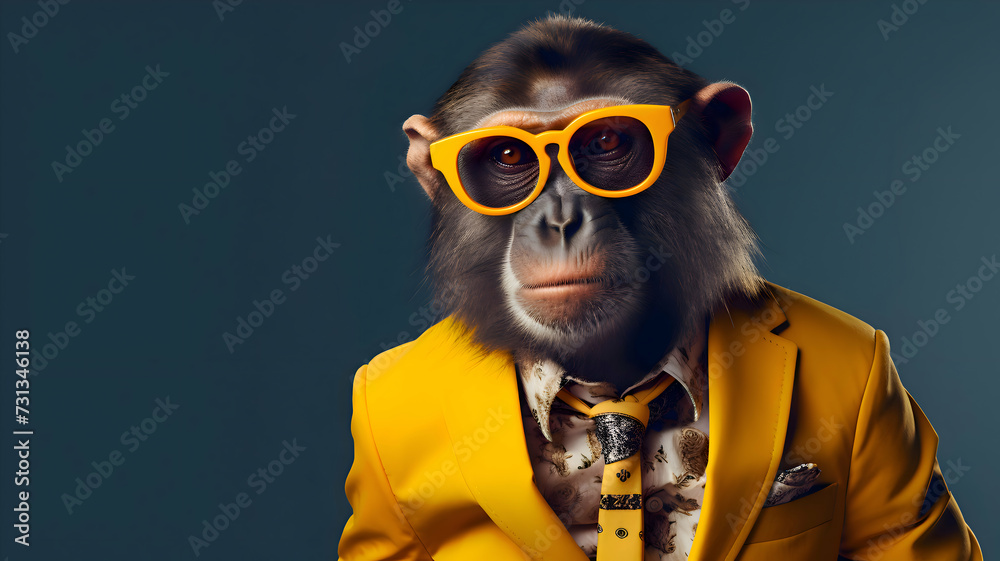 Cool looking monkey wearing yellow suit, yellow tie, and sunglasses in ...