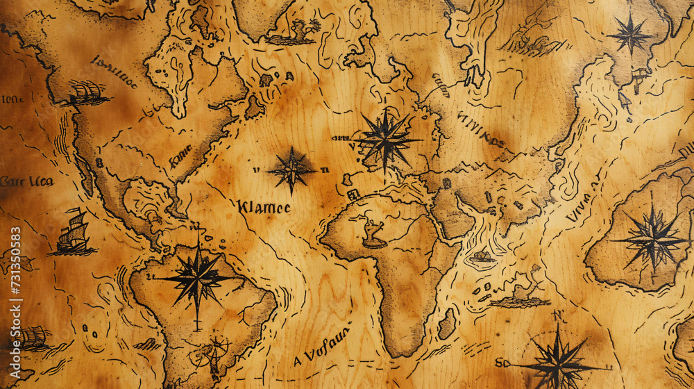 An authentic, weathered texture of a pirate's treasure map, inspiring a ...