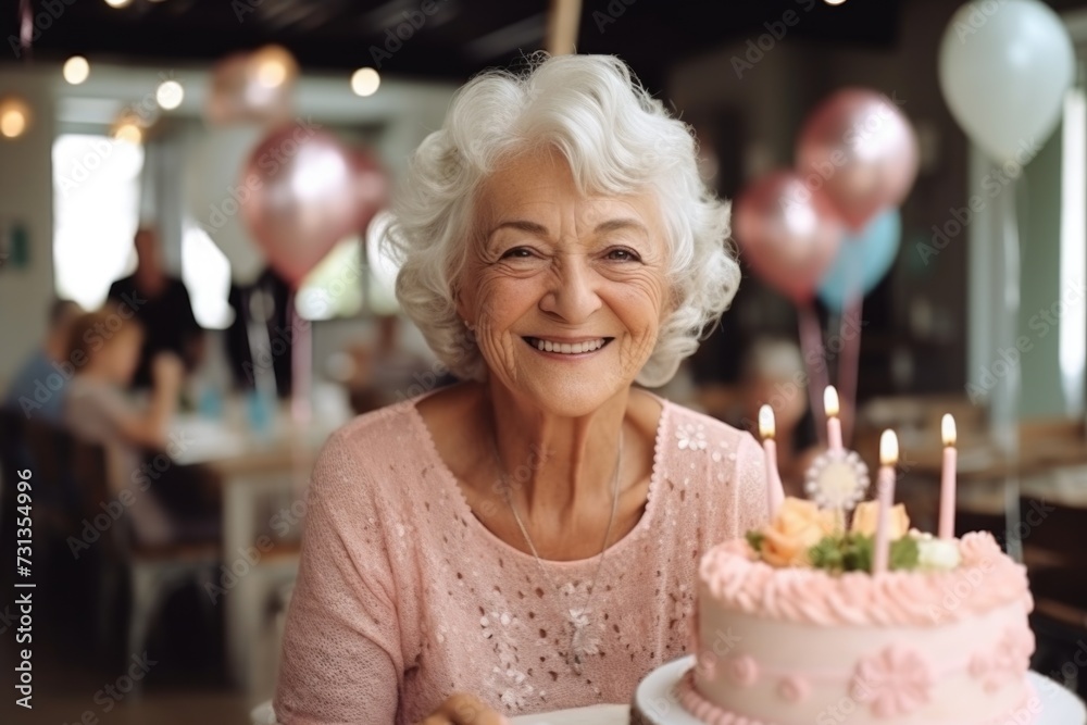 Amidst the exuberant festivities, an elderly woman beams with delight ...
