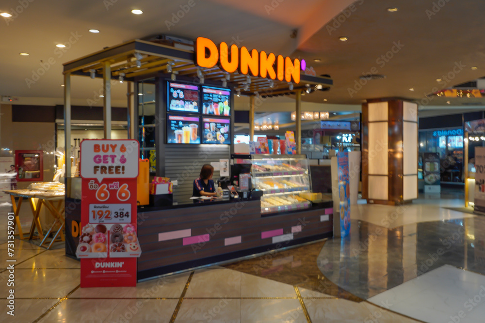 Bangkok, Thailand - February 14, 2024 Dunkin logo, the world's largest ...