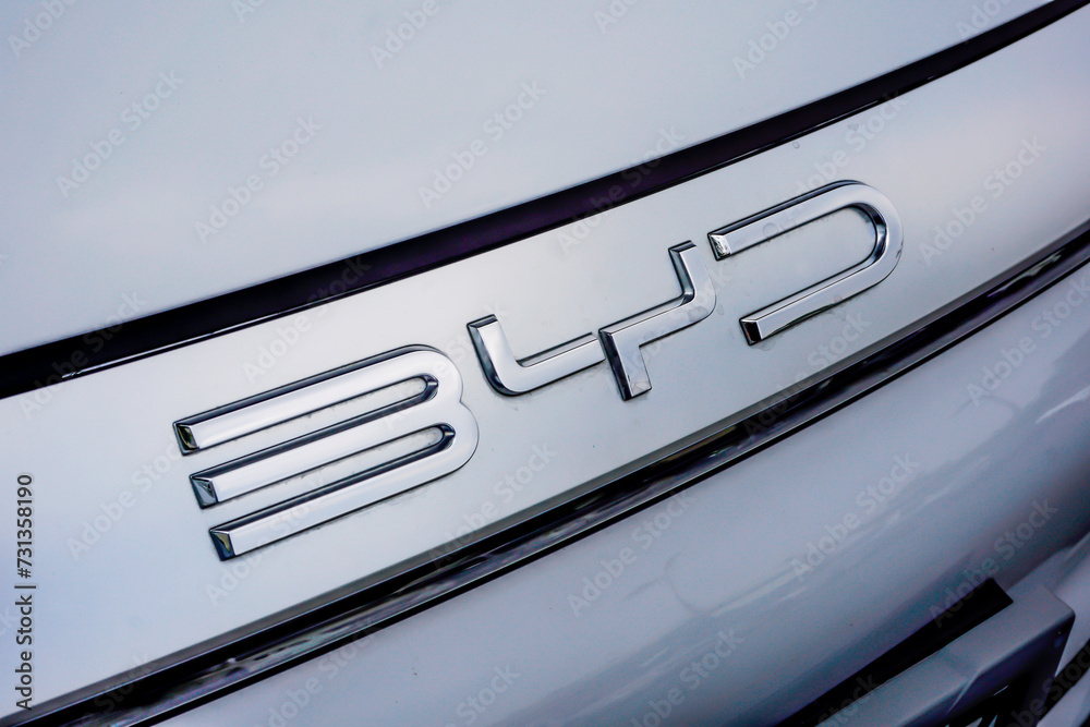 Bangkok, Thailand 14 February 2024 BYD logo, Xinchuan Automobile Co ...