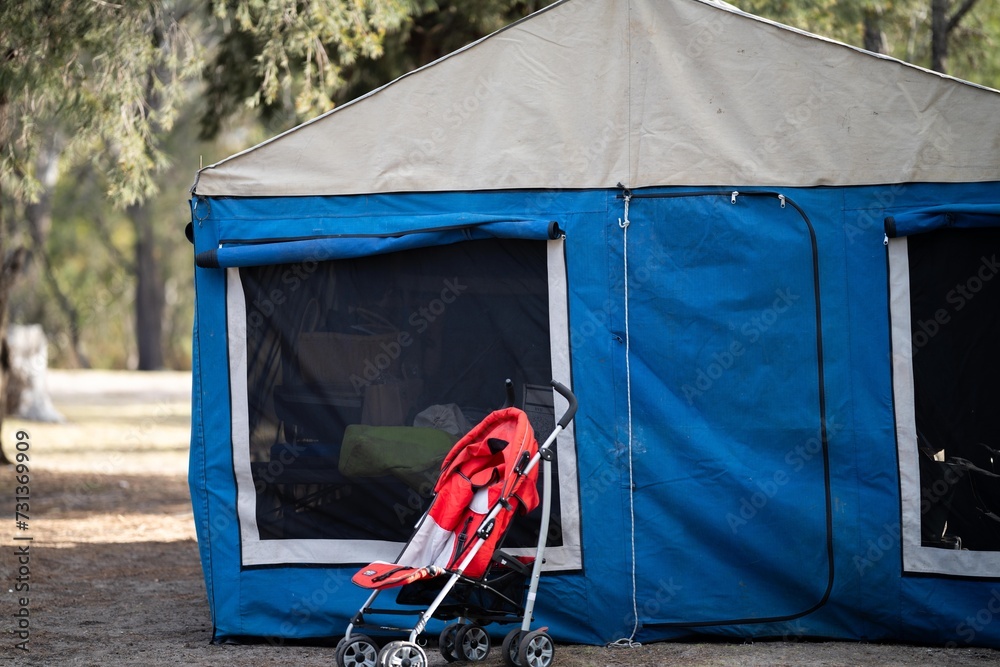 camping in a tent and van in the australian bush. Caravan camping at a ...