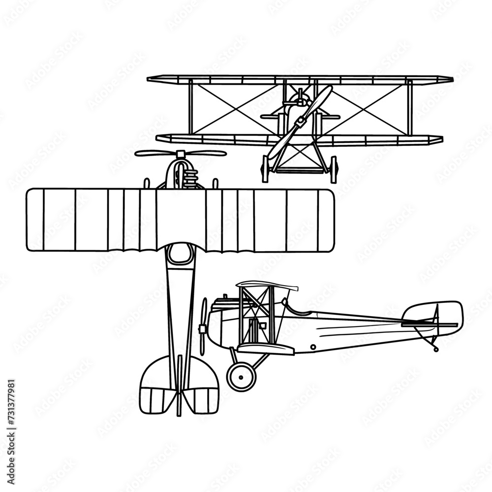 Technical sketch drawing Illustration of 1900's Royal Air Force plane ...