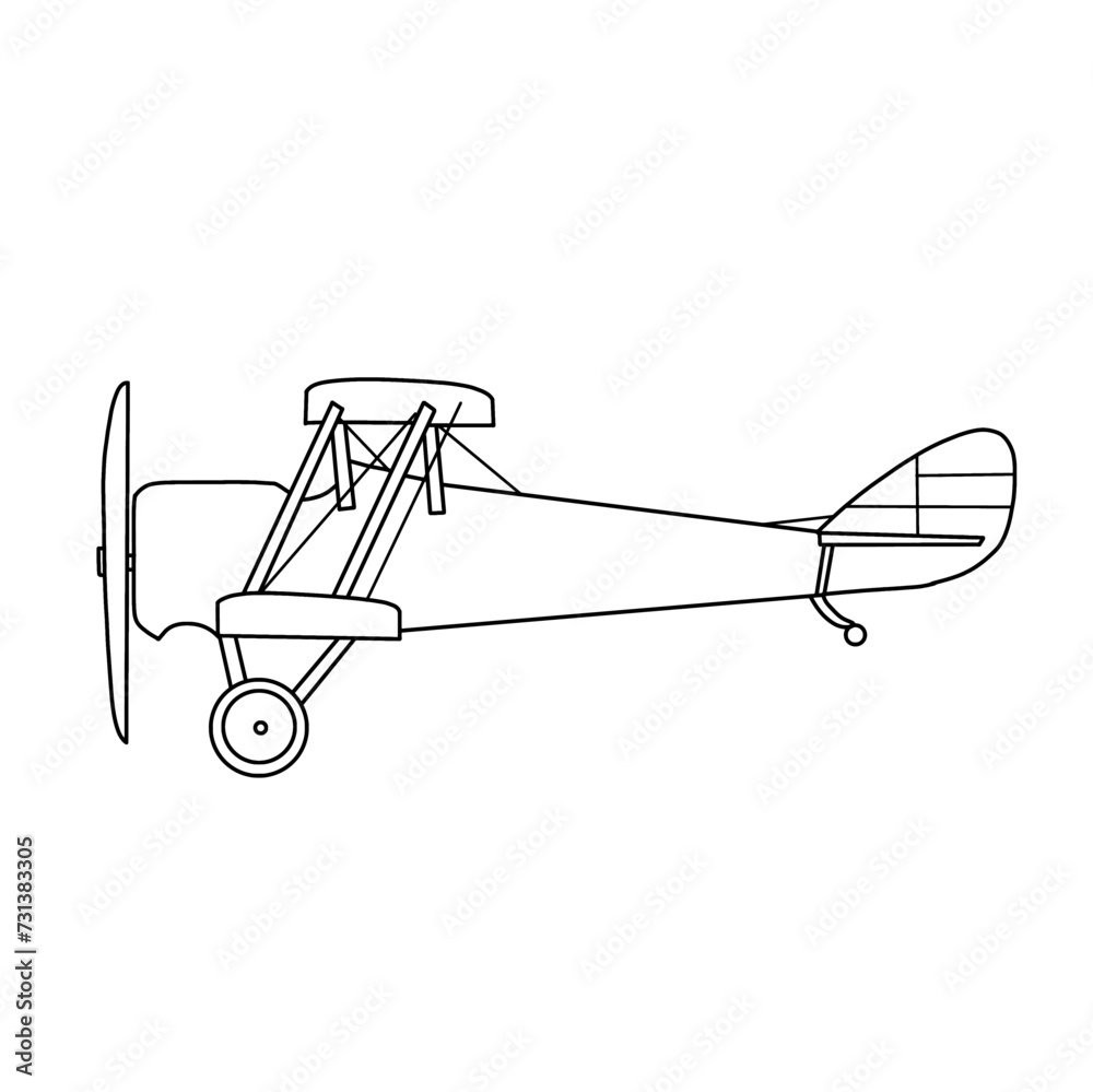 Vector drawing Illustration of 1900's Air Force plane line art, Biplane ...
