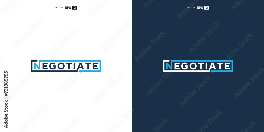 letter NEGOTIATE wordmark logo typography. logo depicted with two ...