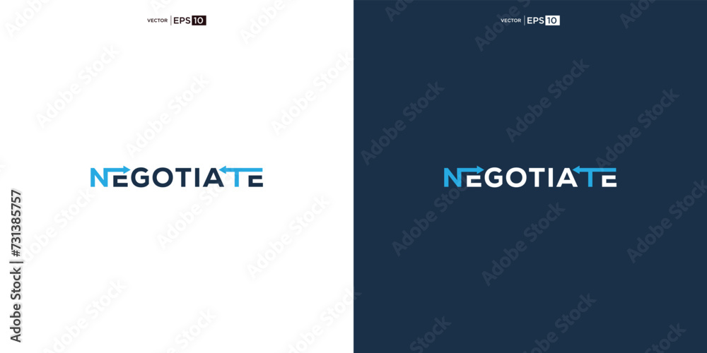 letter NEGOTIATE wordmark logo typography. logo depicted with two ...