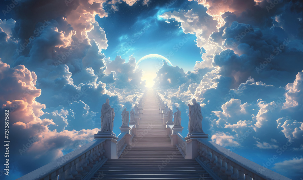 Gates of heaven, illustration of the road going to heaven. Fluffy ...