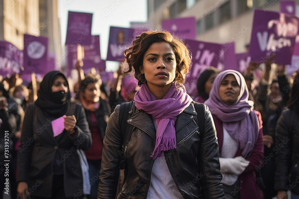 Women of different races hold a demonstration on Women's Day. Women ...