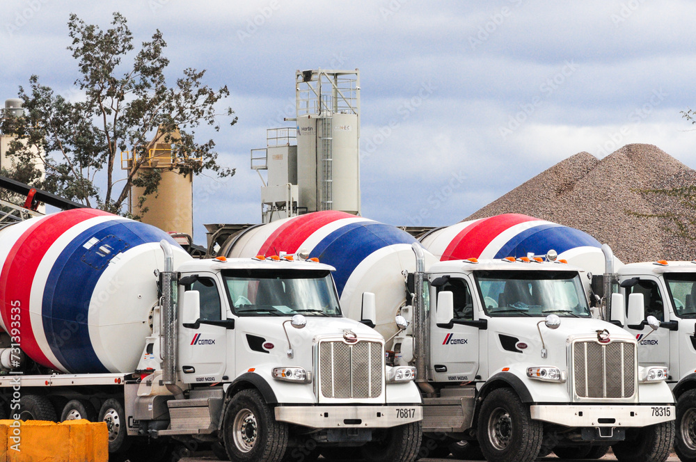 At a Cemex Concrete Plant in Pinal County, Arizona, ready-mix cement ...