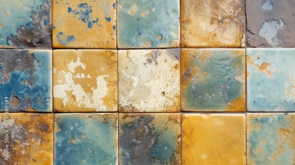Zoomed view of ceramic tiles showing stains from mold and soap ...