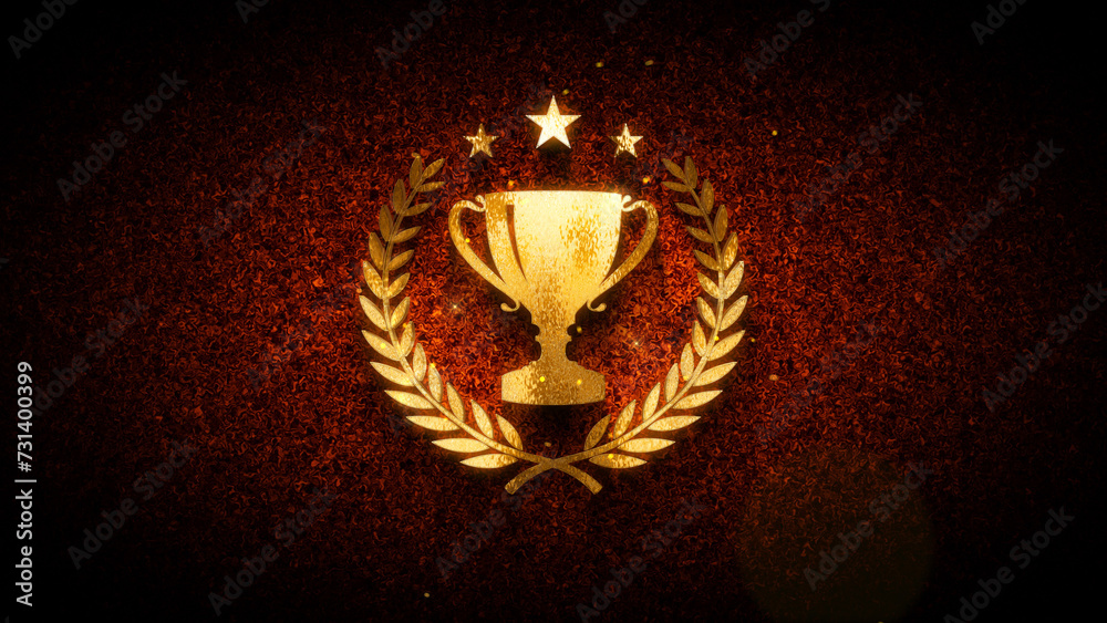 Winner Trophy Award Cup Laurel Wreath Label Gold Texture On Brown Shiny ...