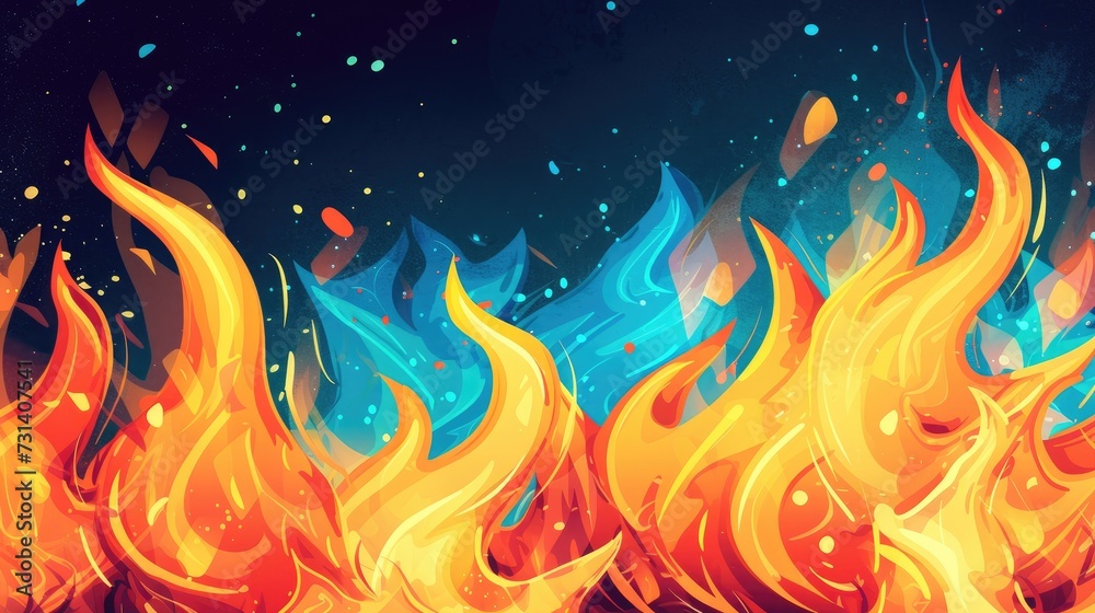 Cartoon flame elements hand-drawn for a lively and playful background ...