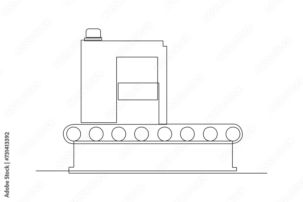 One single line drawing of goods carrying machine using a conveyor ...