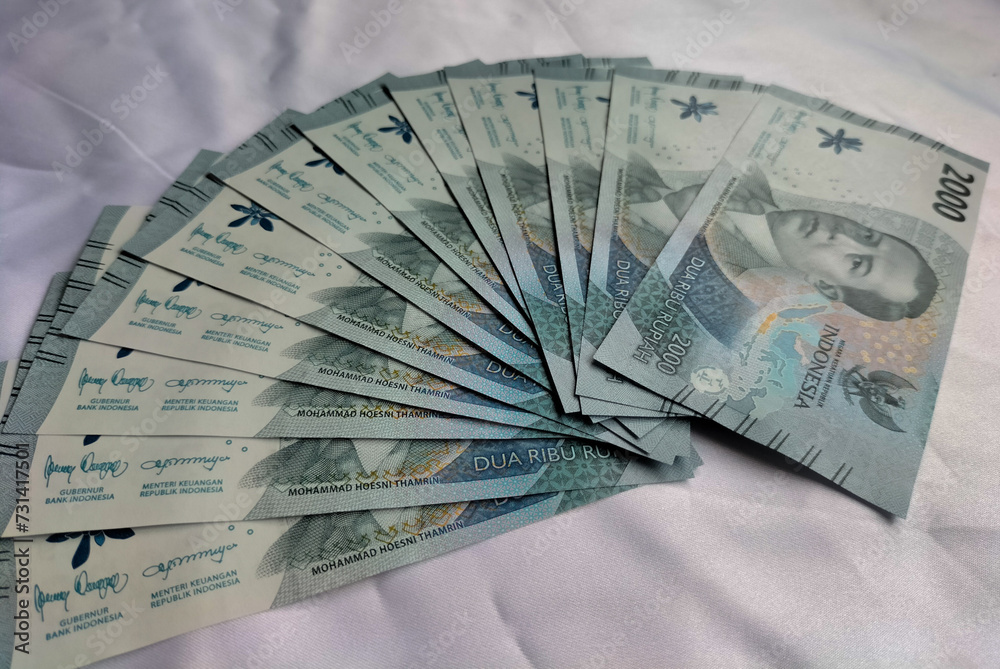 Top view of the new Indonesian two thousand rupiah note with the image ...