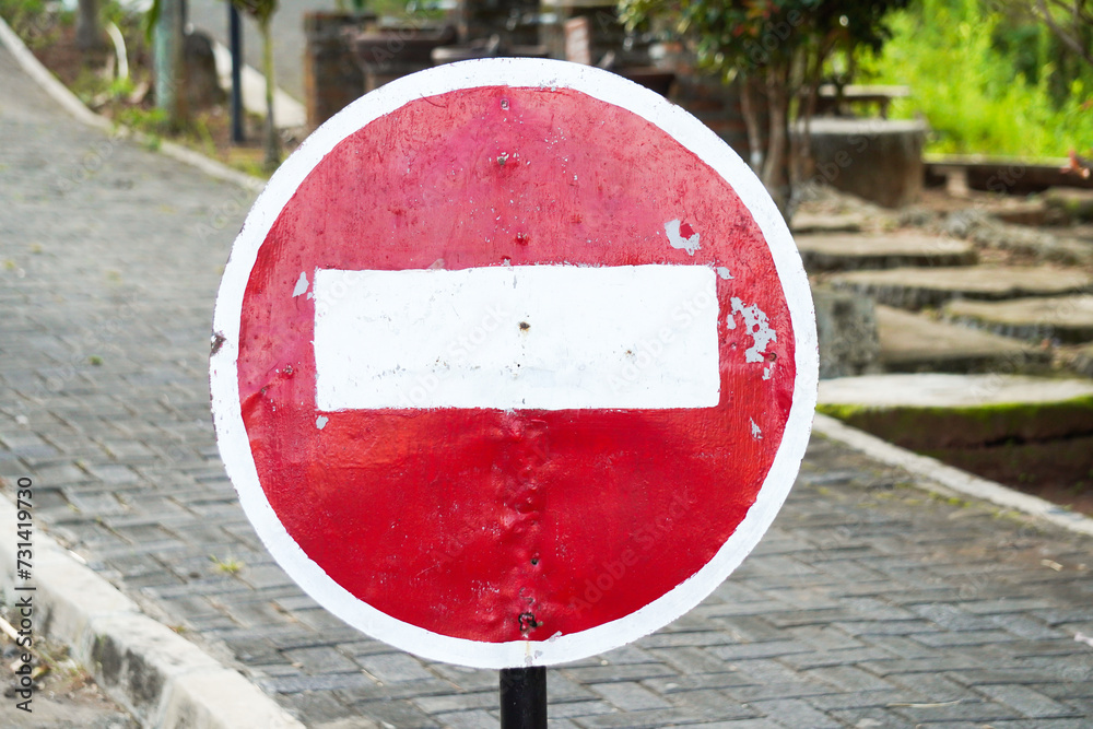Red Metallic STOP sign board with. No car and motorcycle allowed, no ...