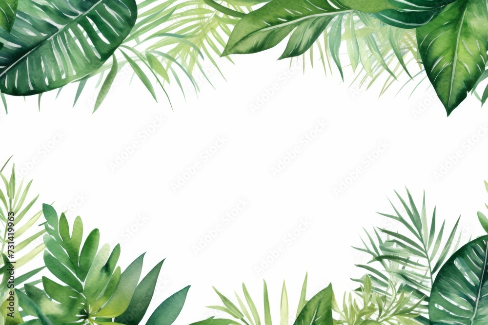 watercolor leaves tropical border design Stock Illustration | Adobe Stock