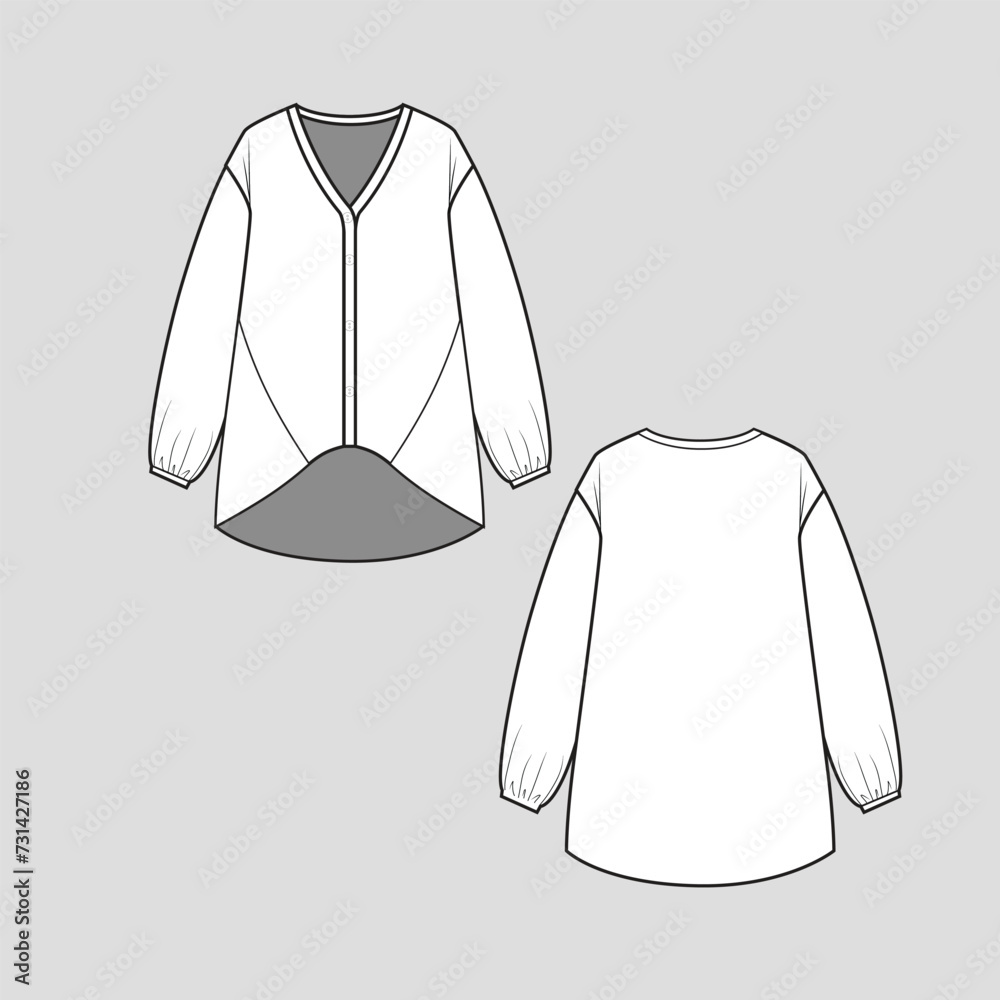 Henley neck high low hem top button panel placket long sleeve drop ...