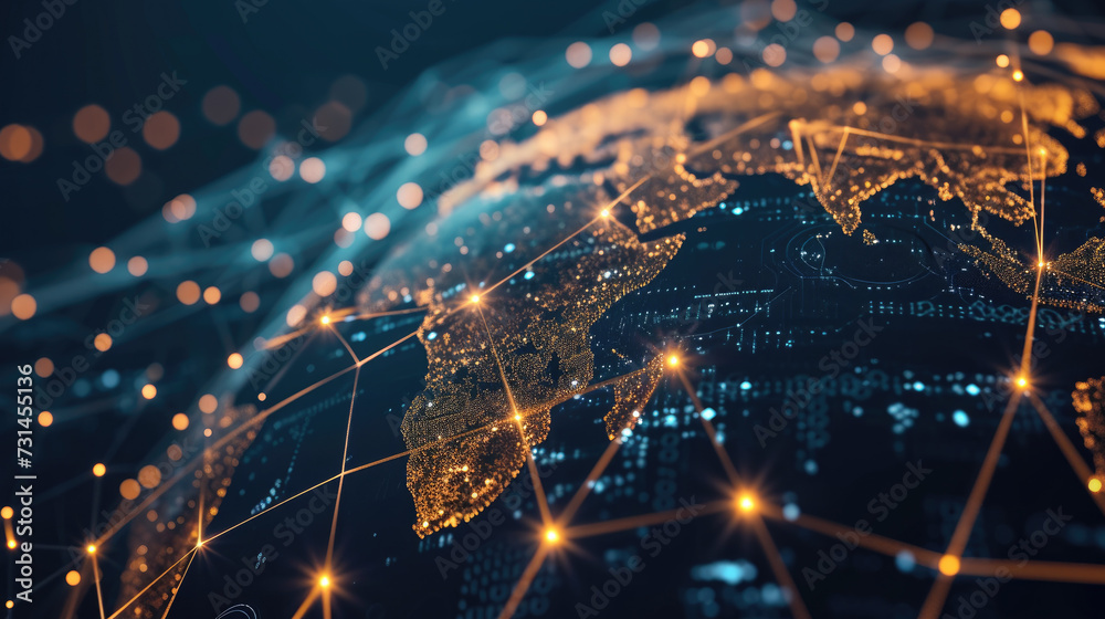 Zoomed-in image of a blockchain node map, indicating global financial ...