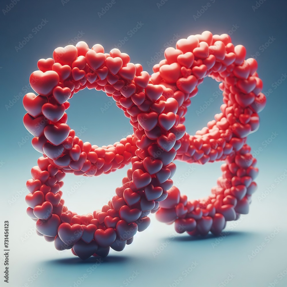 3D dual infinity symbol created by a large number of small red hearts ...