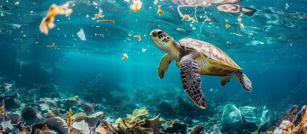 Marine environment affected by sea pollution, as seen in photo of ...