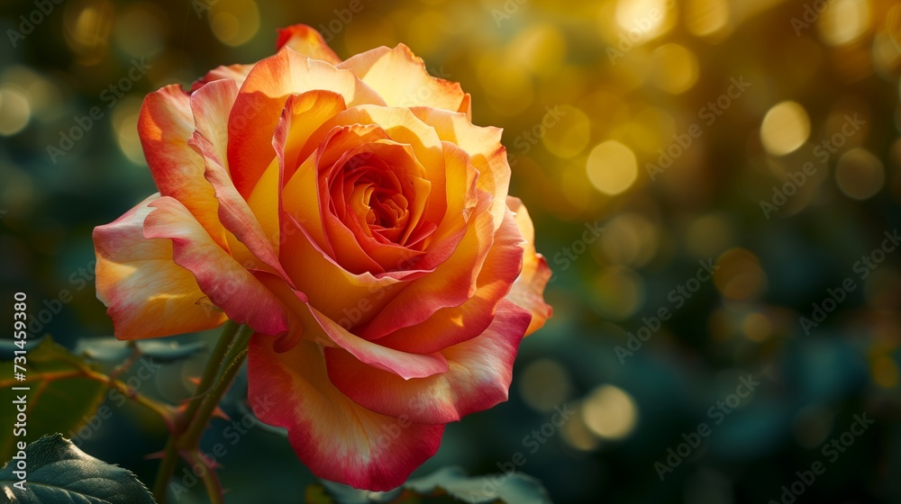 Nestled within a garden, a stunning bicolored rose unfurls its petals ...