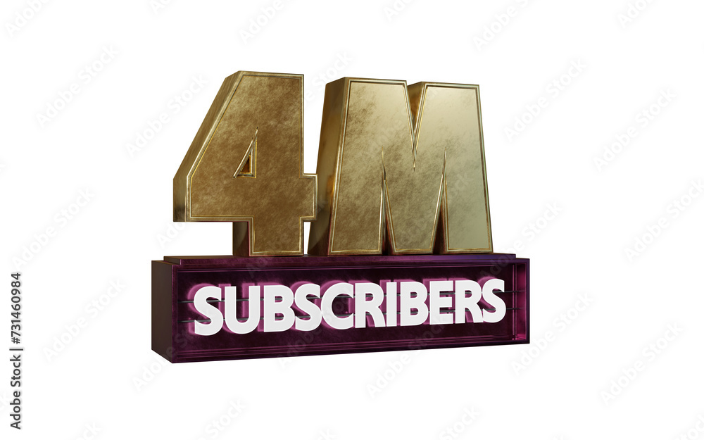 Golden 4m or four Million banner isolated on background, realistic 3d ...