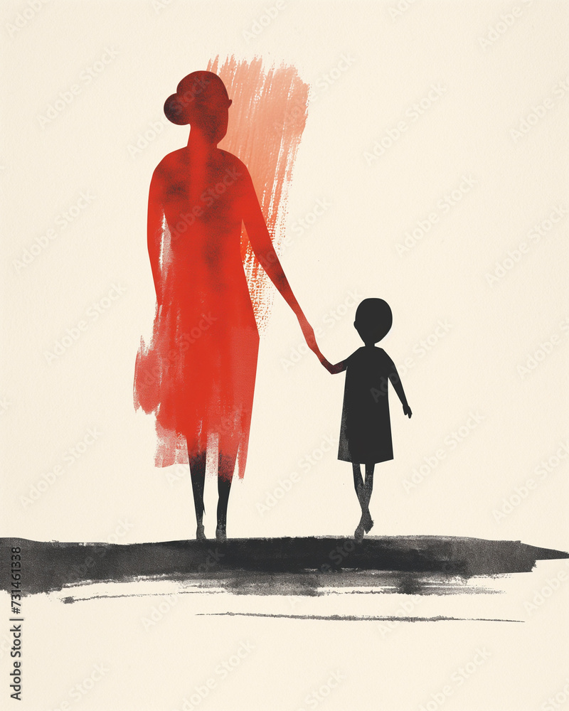 an illustration showing love and grief with mother and child. grief of ...