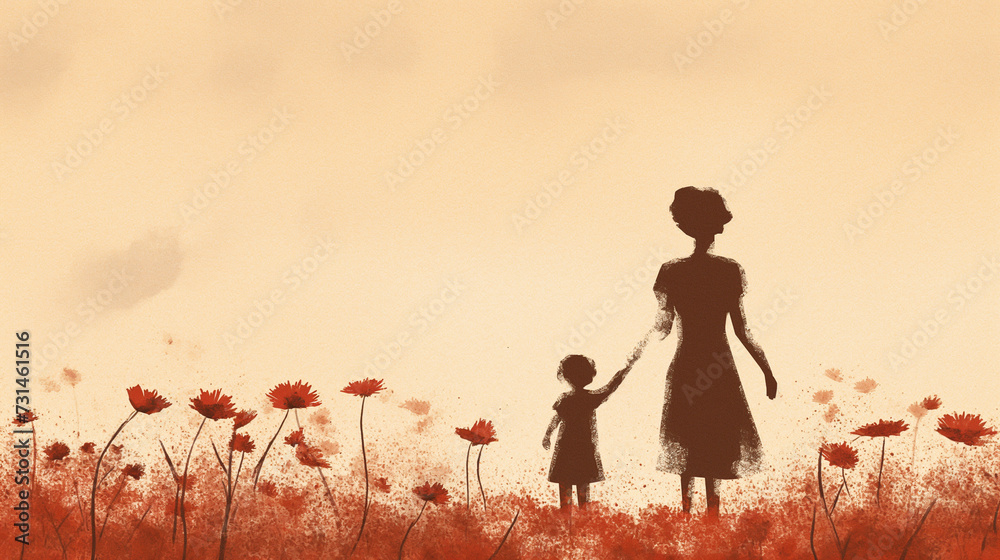 an illustration showing love and grief with mother and child. grief of ...