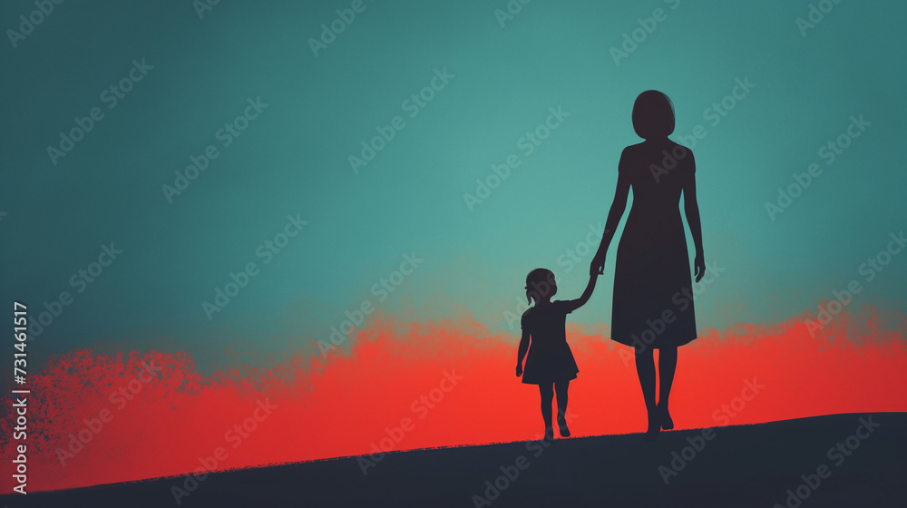 an illustration showing love and grief with mother and child. grief of ...