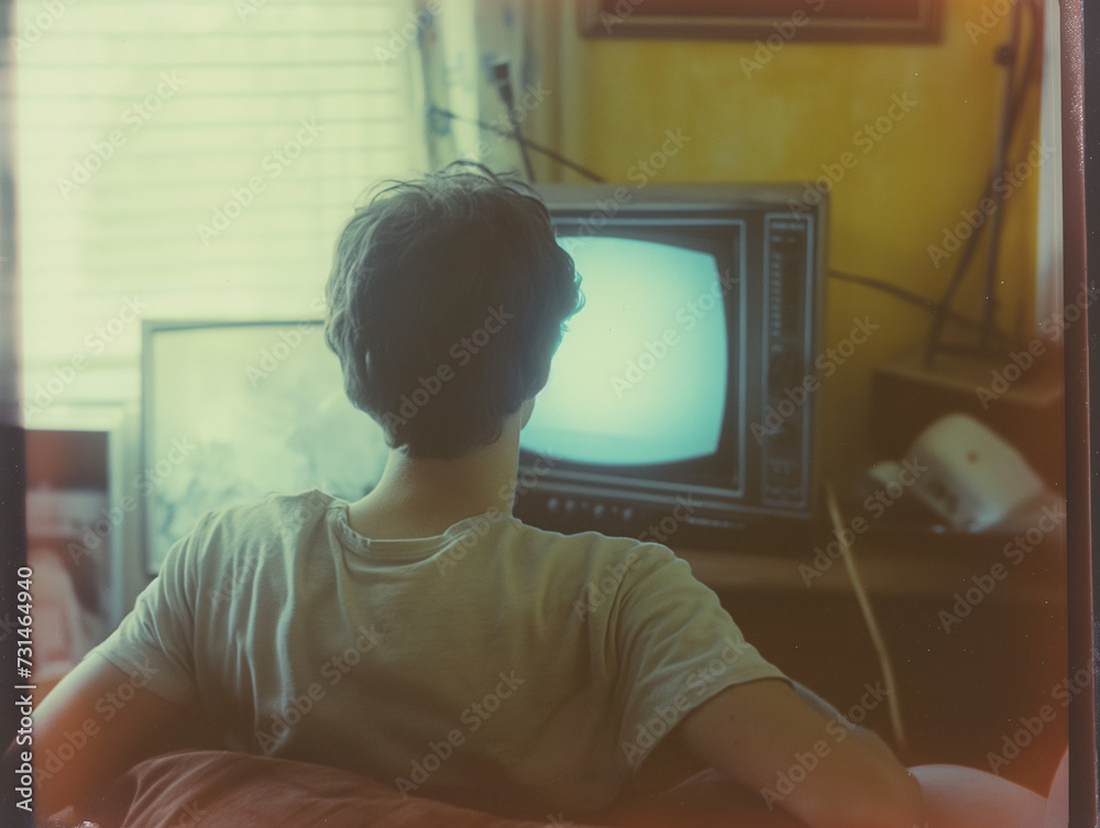 1990s disposable camera image of teenage boy sitting in front of a ...