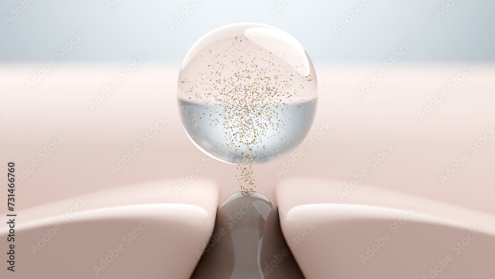water drop symbolizes cleansing essence, targeting a pore, melting away ...