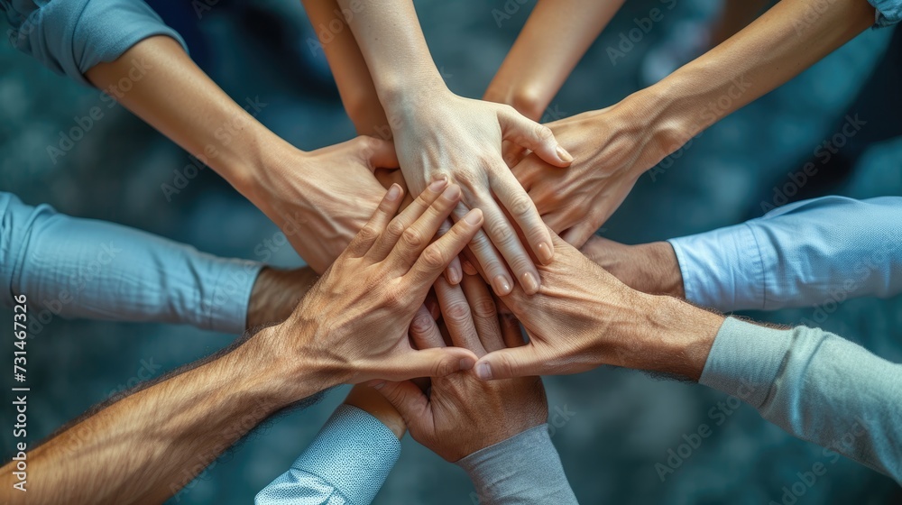 Teamwork and Unity with Hands Together, group of hands come together in ...