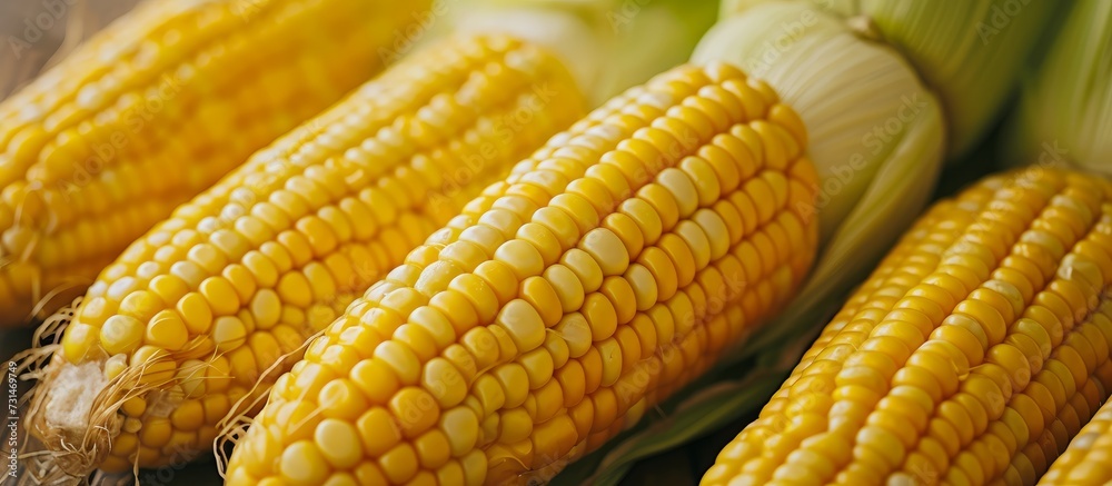 A close up of sweet corn on the cob, a natural and delicious ingredient ...
