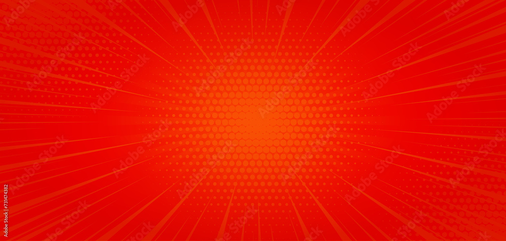 Flat red comic style design background.Template with rays, Pop art ...