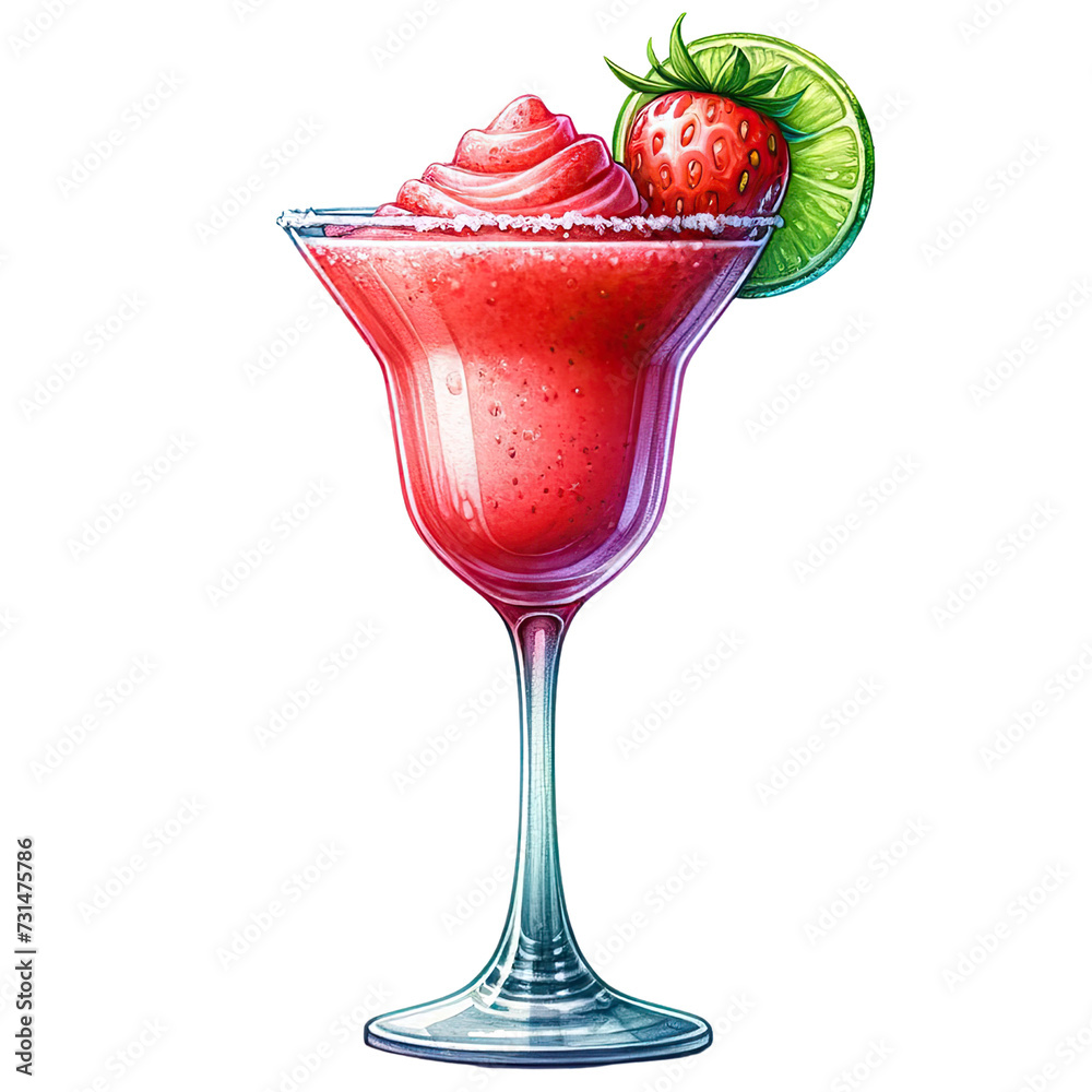 Daiquiri Cocktail Watercolor Illustration with Lime Slice and ...