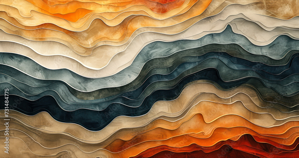 Abstract Topography Art with Earth Tones, Wavy Organic Lines Resembling ...