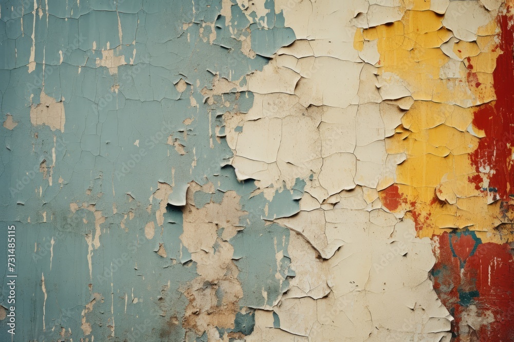 An image featuring an aged wall with peeling paint, revealing a ...