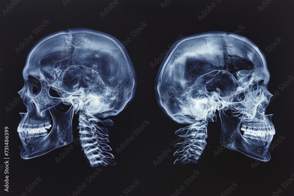 Two X-Ray Images of Human Skull, A Comprehensive View of Cranial ...