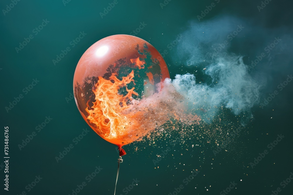 A bright red balloon filled with white smoke creates a captivating ...