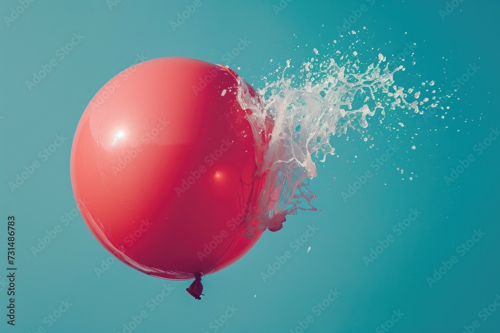 A red balloon beautifully captured as a splash of water adds a playful ...