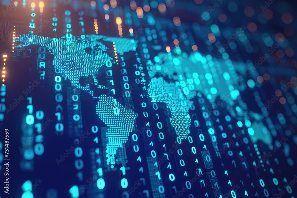 A digital screen showcases a world map, providing a clear and ...